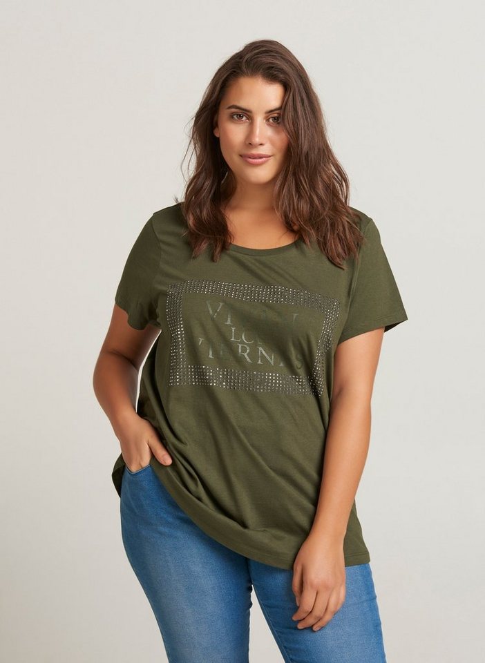 Zizzi T Shirt Damen Große Größen T Shirt Basic Baumwolle Kurzarm