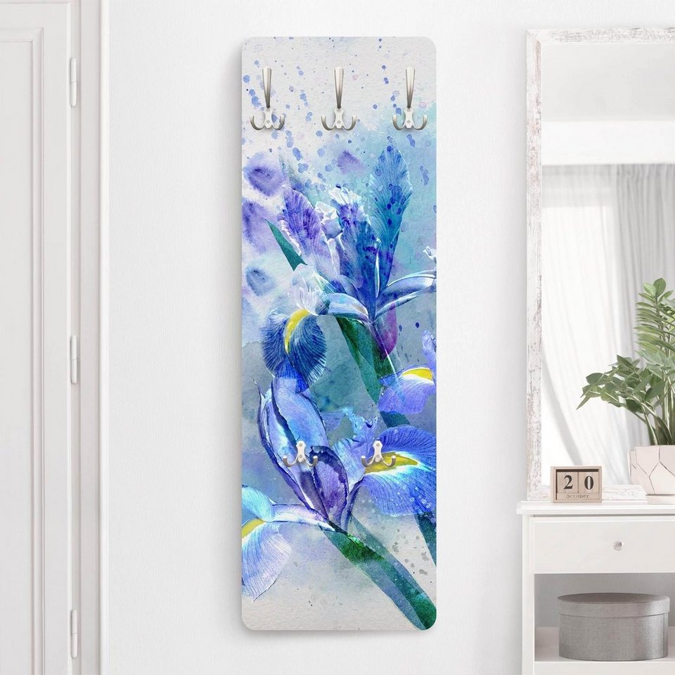 Bilderdepot24 Garderobenpaneel Blau Aquarell Blumen Floral Kunst