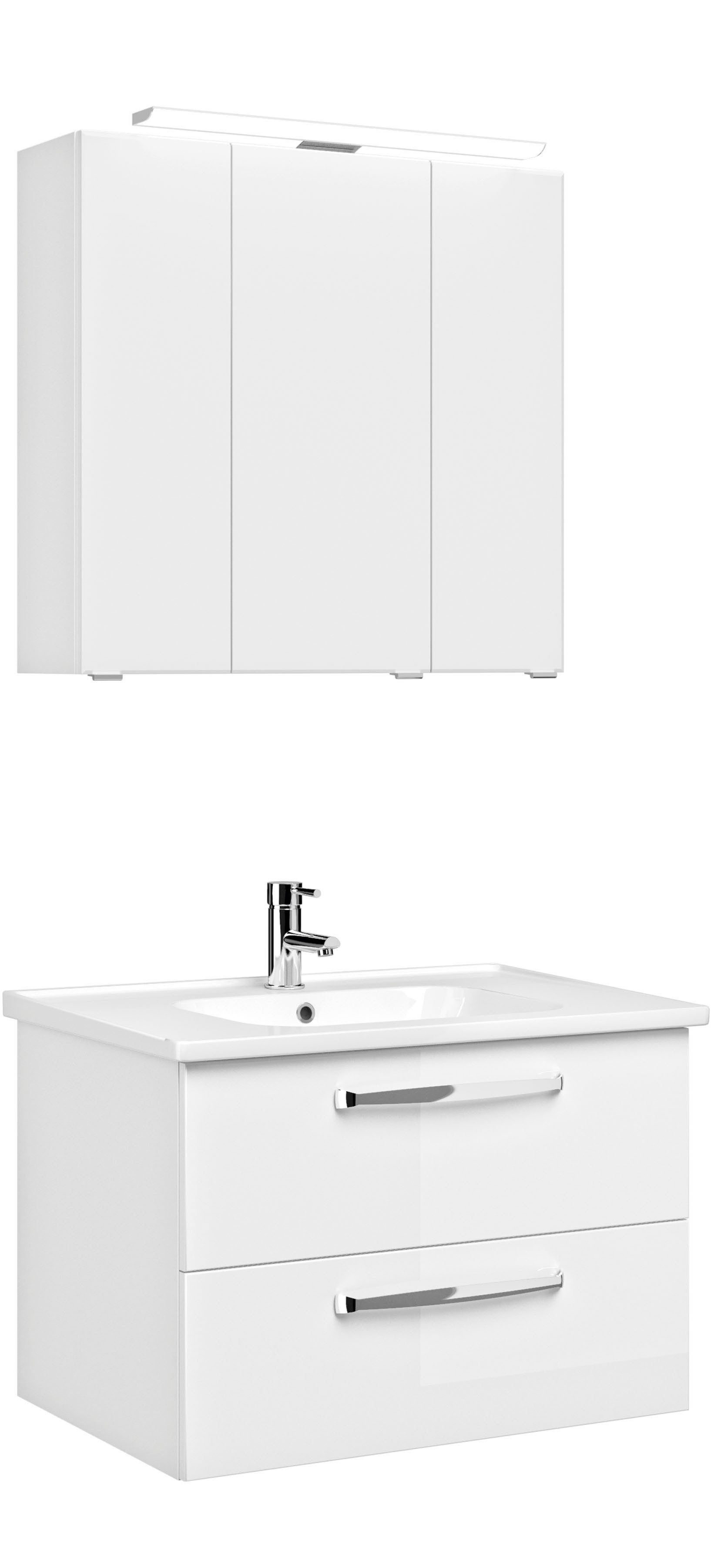 Saphir Badmöbel-Set Trentino 2-teilig Keramik-Waschtisch, Spiegelschrank mit LED-Leuchte, (3-St ...