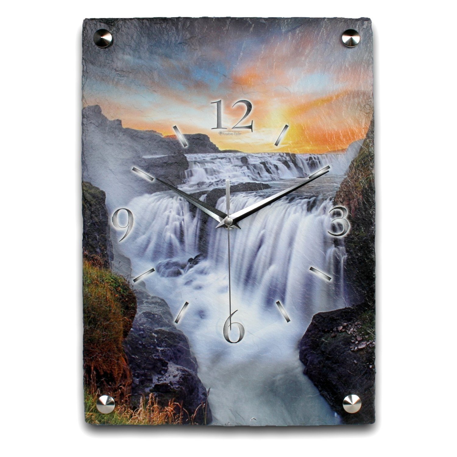 Kreative Feder Wanduhr Designer Wanduhr Wasserfall Lautlose Funkuhr