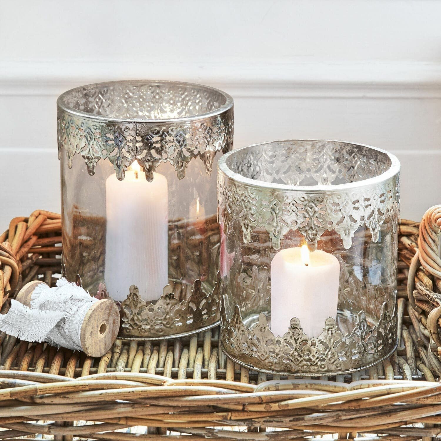 Mirabeau Windlicht Windlicht 2er Set Lauriane Klarsilber