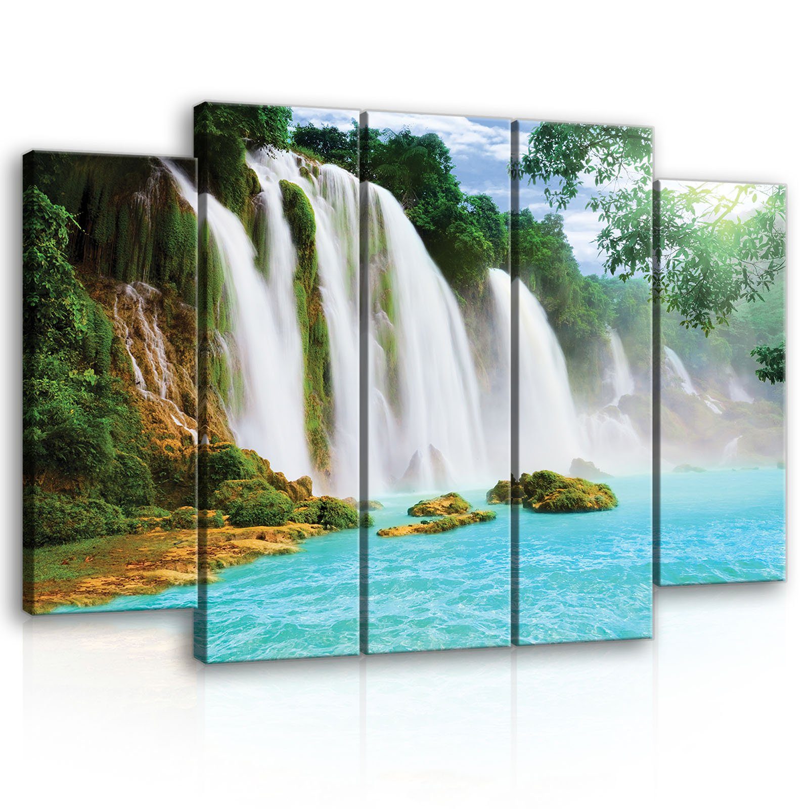 Wallarena Leinwandbild Wasserfall Natur Wald Wohnzimmer Schlafzimmer Wandbild Modern, Landschaft ...