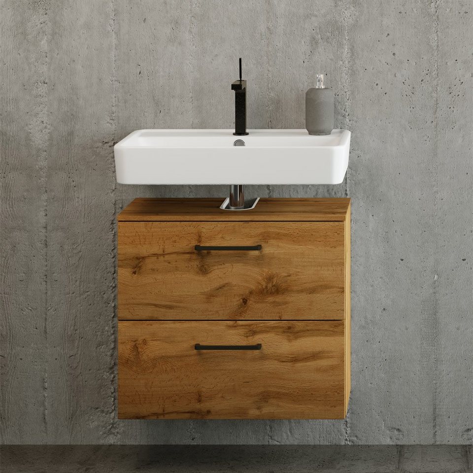 Lomadox Waschbeckenunterschrank Morisson 03 In Eiche Wotan Nb 60 Cm