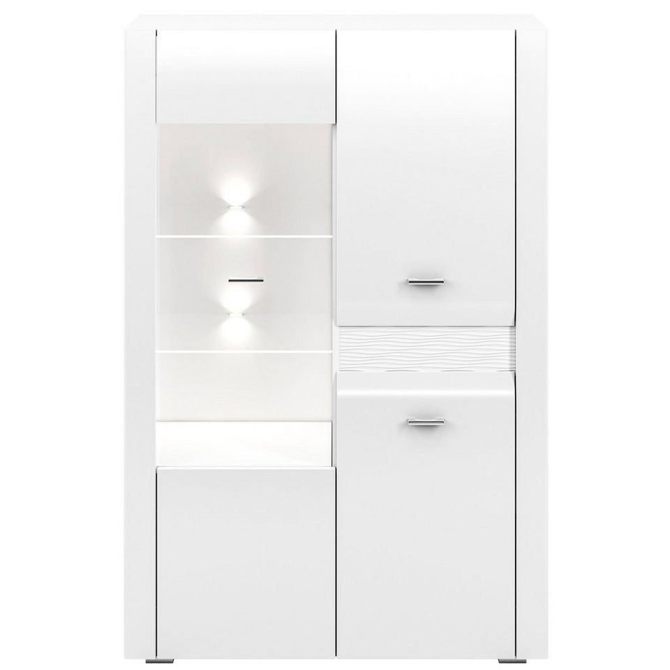 Lomadox Vitrine Aurich 131 Weiß Hochglanz Hochwertiger Mdf Front