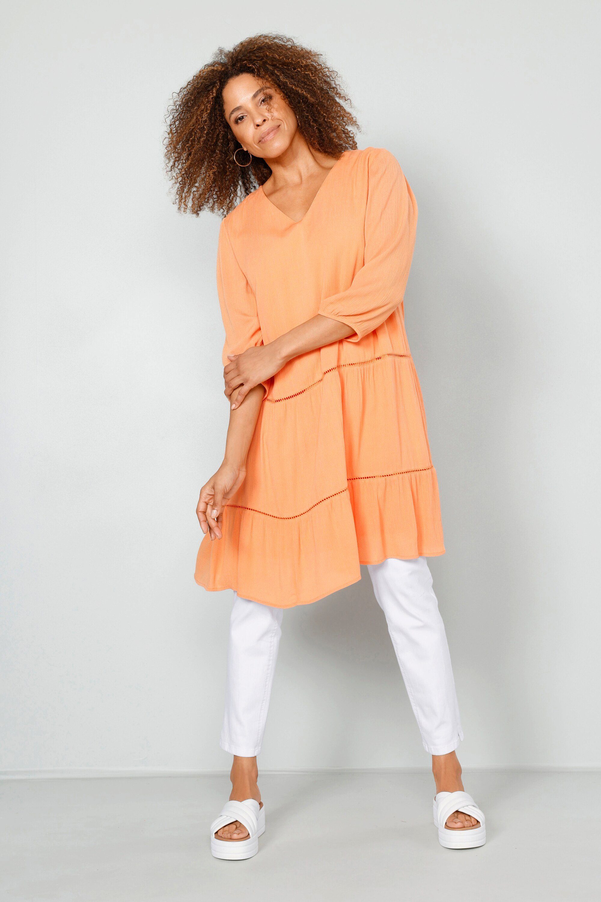 MIAMODA Longbluse Long-Tunika Zierbänder 3/4-Ärmel