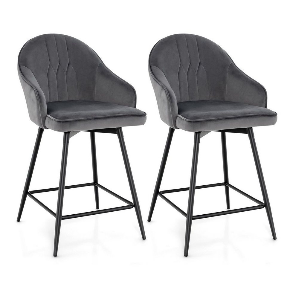 Costway Barhocker 2er Set Mit Lehneandfußstütze Samt Sitzhöhe 61cm