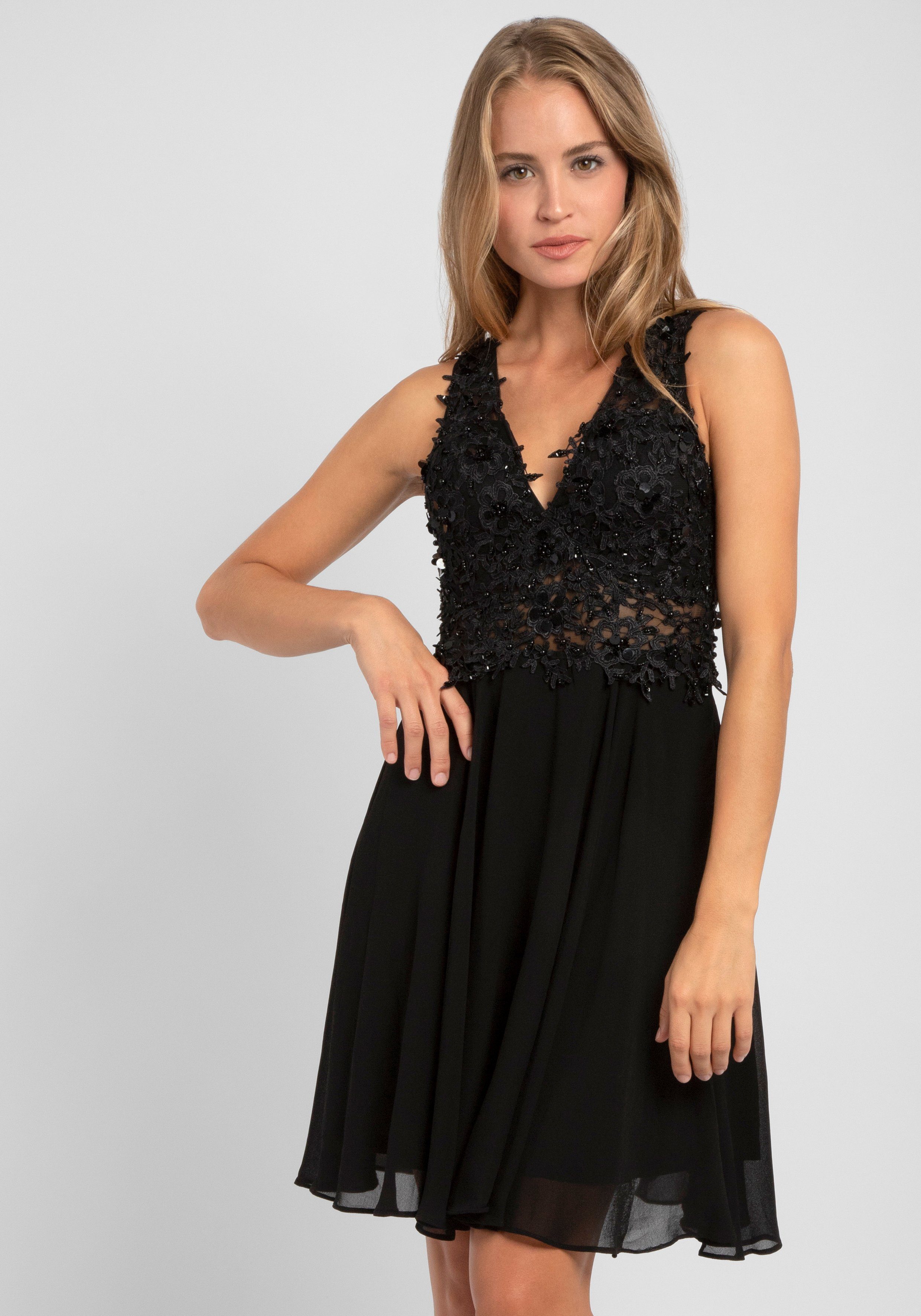 Apart Cocktailkleid, Oberteil aus Mesh und Spitze mit tiefem V ...