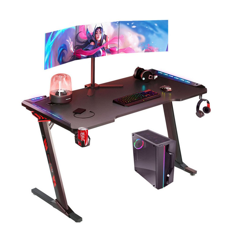 Oyajia Gamingtisch Computer Gaming Schreibtisch Mit Led 120cm 140cm