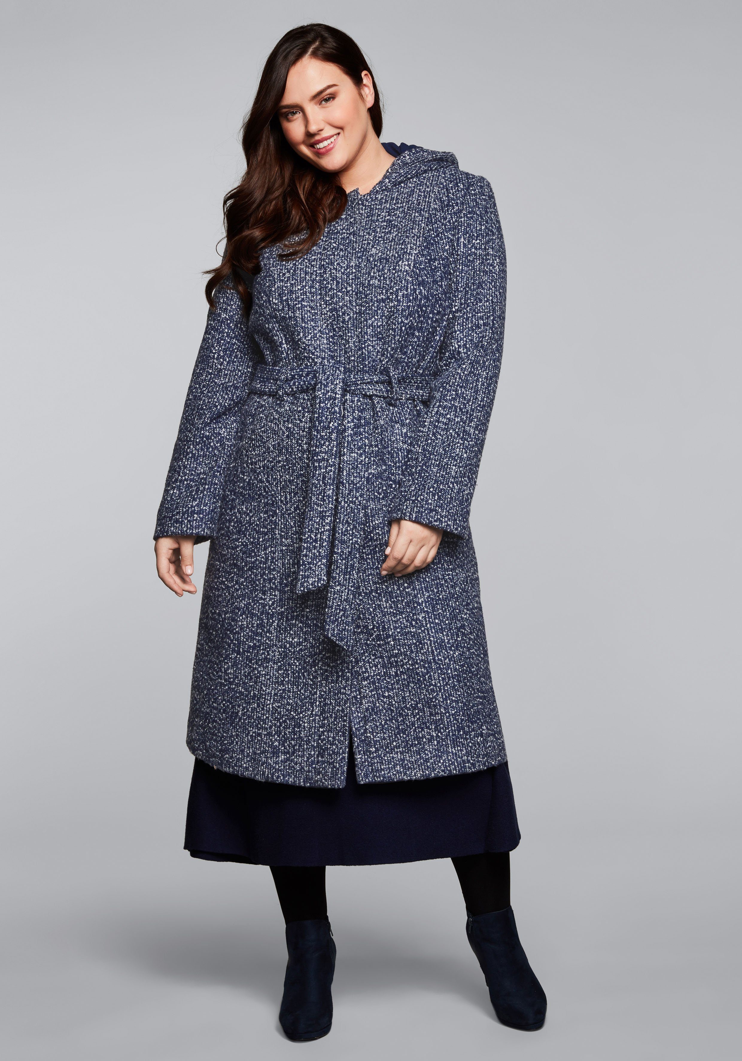 Sheego Langmantel In Softer Wolloptik Silberfarbener 2 Wege Zipper