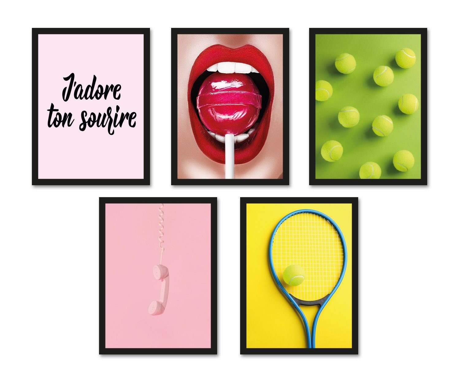 queence Bild mit Rahmen 5er Set - Bunt - Art - Modern - Gerahmter Digitaldruck - Wandbild ...