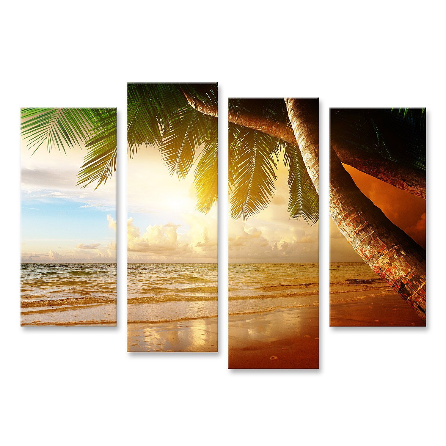 islandburner Leinwandbild Bild auf Leinwand Sonnenaufgang Am Strand Der Karibik 130x80cm 4-teil