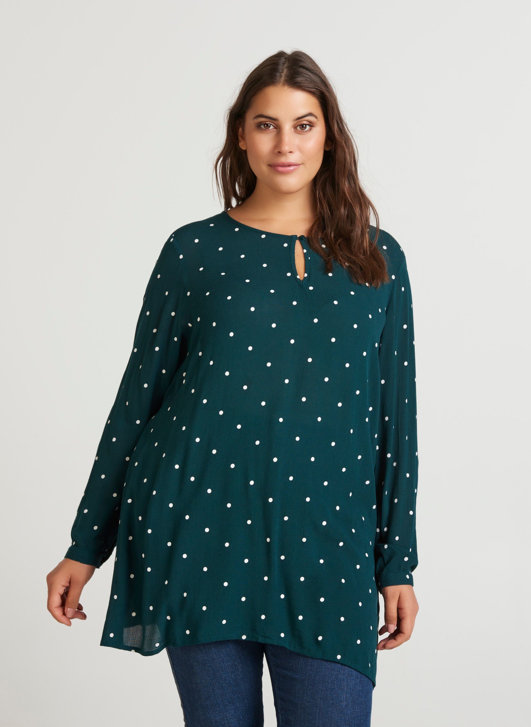Zizzi Langarmbluse Damen Große Größen Bluse Elegant Langarm Knöpfe