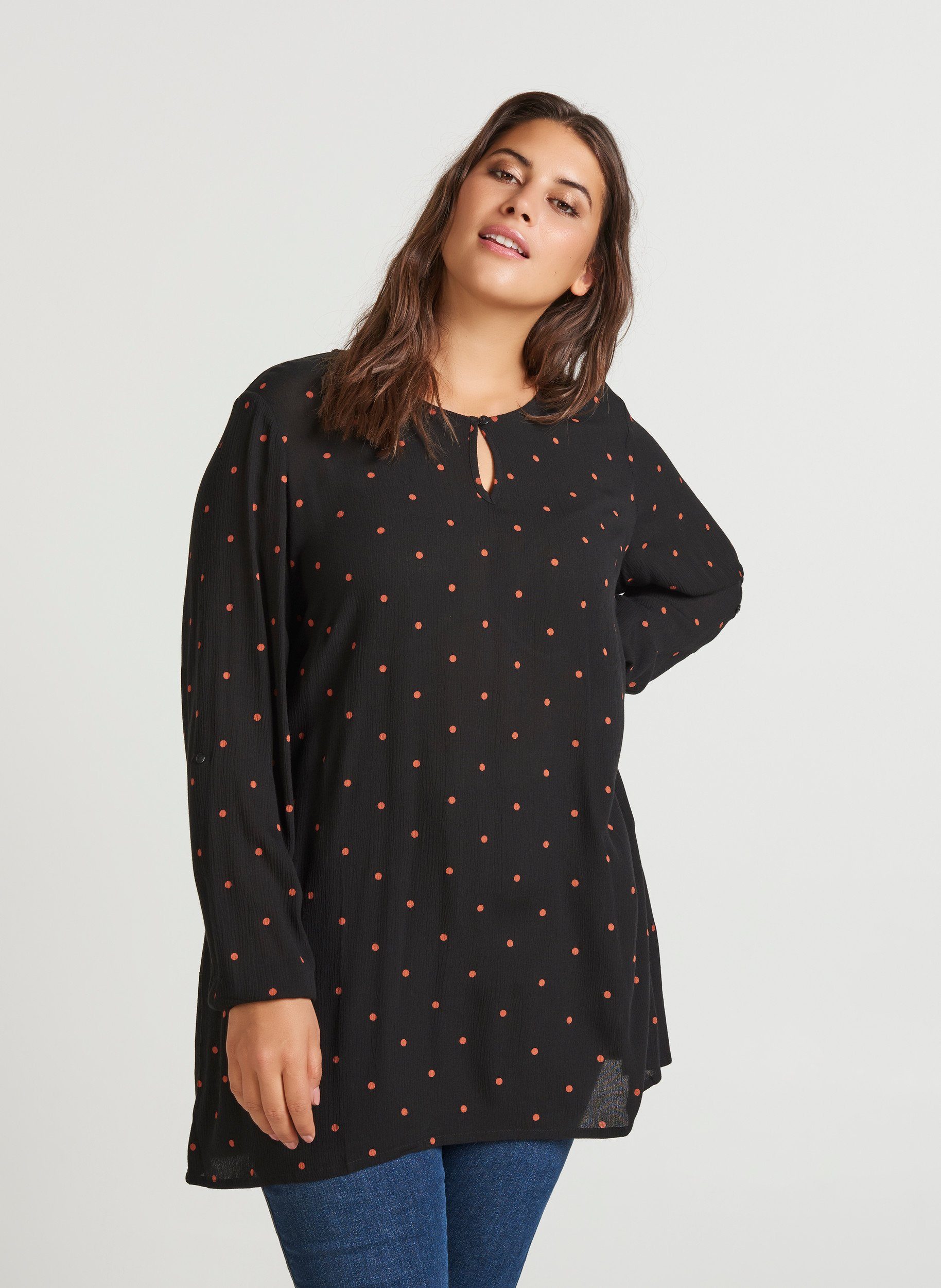 Zizzi Langarmbluse Damen Große Größen Bluse Elegant Langarm Knöpfe