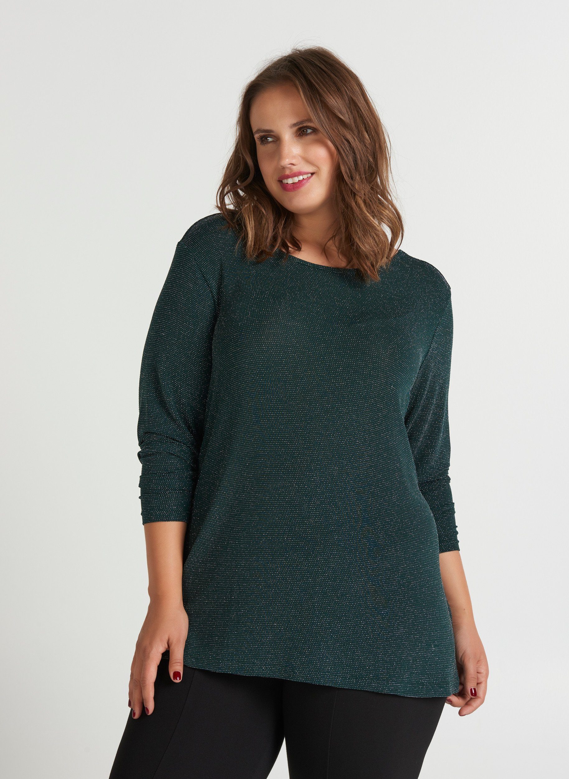 Zizzi Langarmbluse Damen Große Größen Bluse Langarm Glitzer Elegant