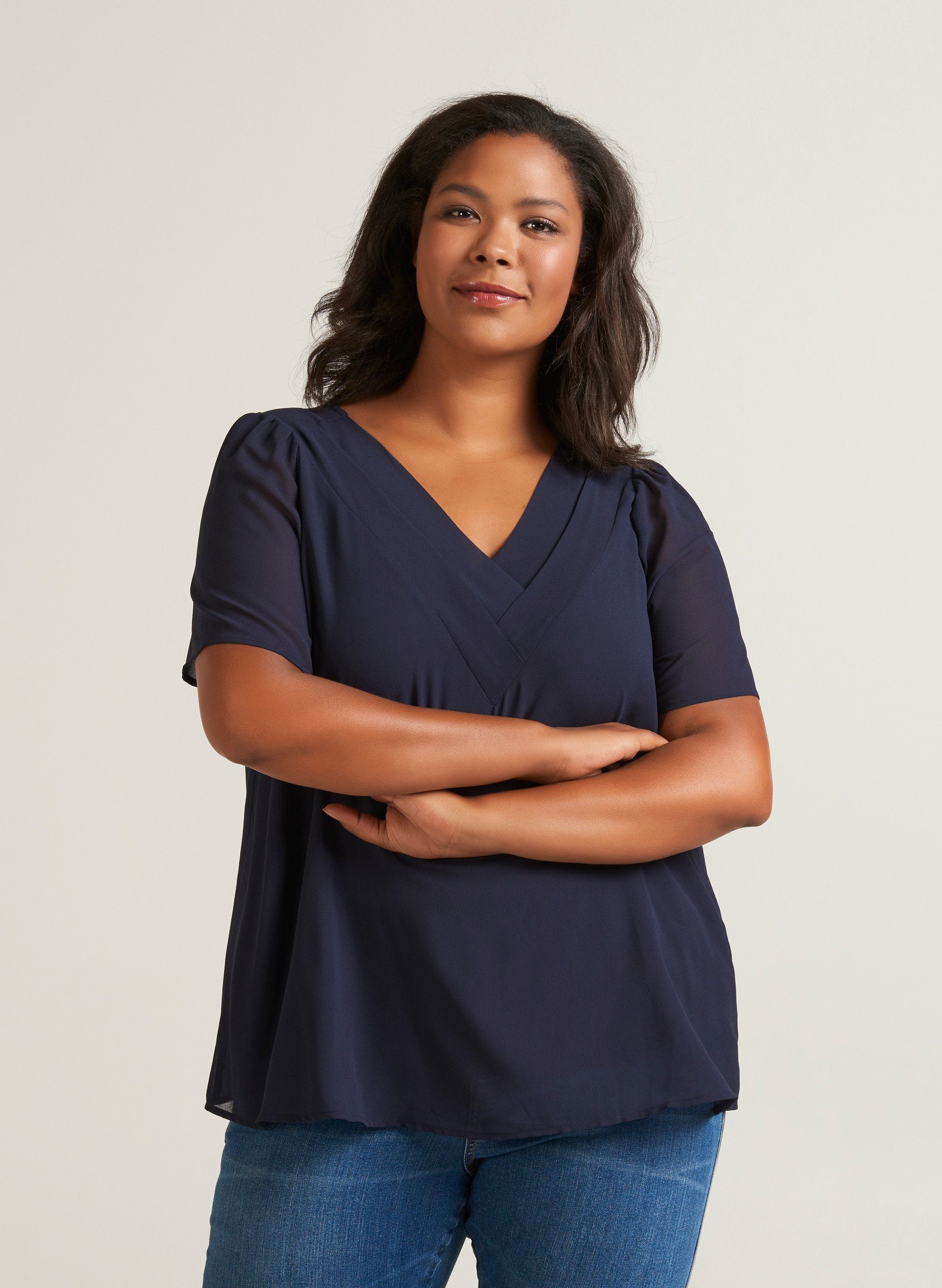 Zizzi Kurzarmbluse Damen Große Größen Bluse Casual Kurzarm V Ausschnitt