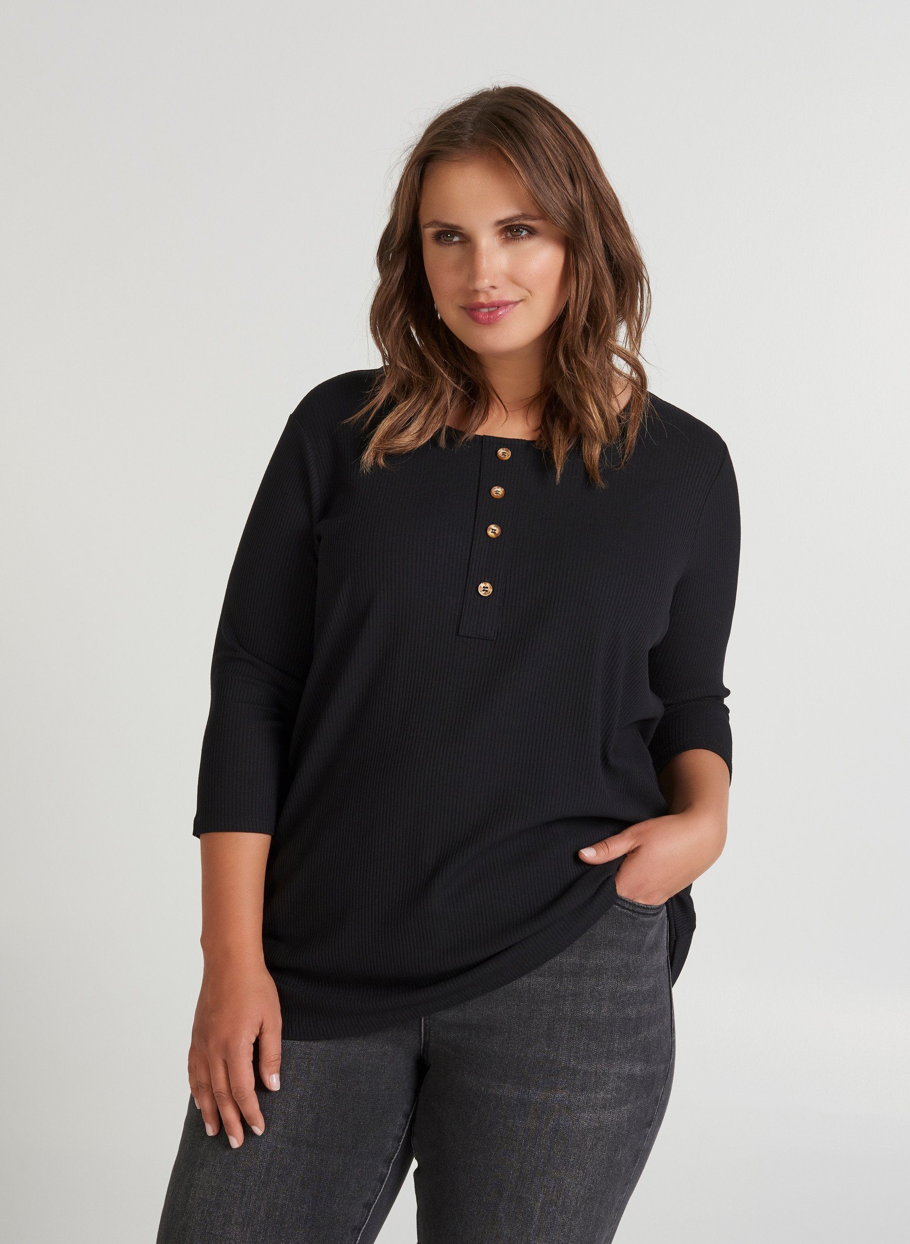 Zizzi Kurzarmbluse Damen Große Größen Bluse Elegant 34 Arm Knöpfe