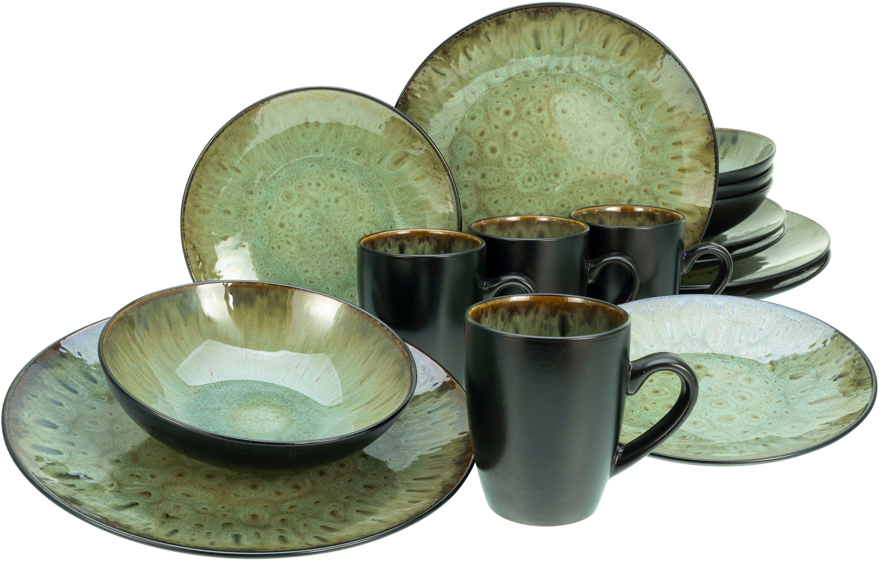 CreaTable Kombiservice Jawa (16-tlg), 4 Personen, Steinzeug, Reaktivglasur, jedes Stück ein ...