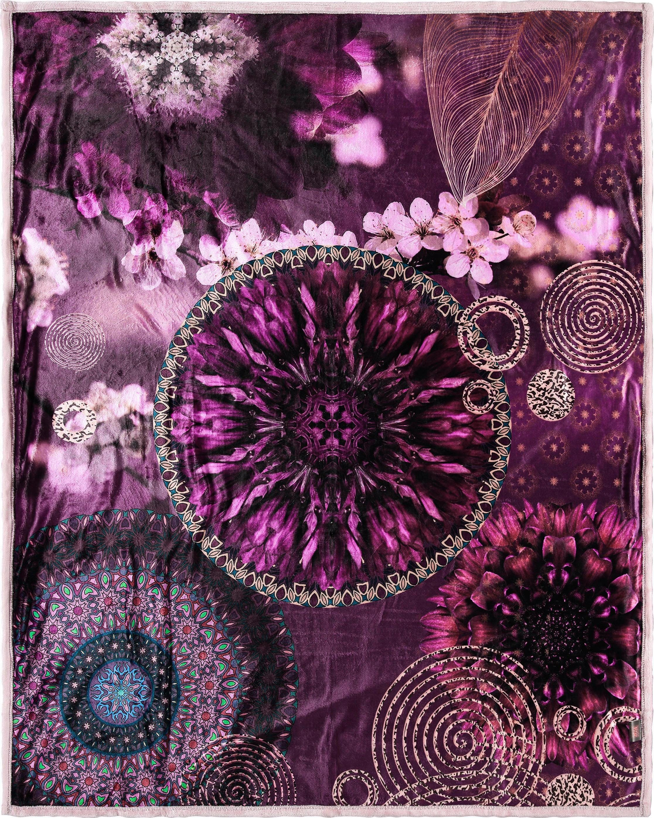 Plaid Aluna, hip, mit Mandala, Kuscheldecke, Gefertigt aus 100% Polyvelvet