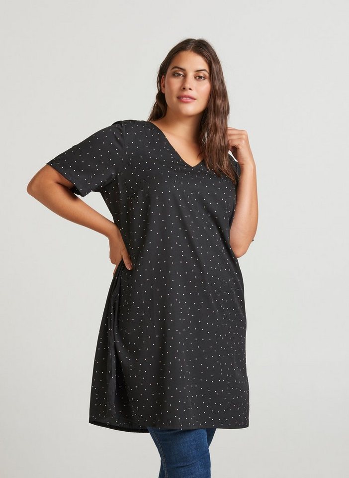 Zizzi Tunika Damen Große Größen Bluse Elegant Kurzarm Print Blusenshirt