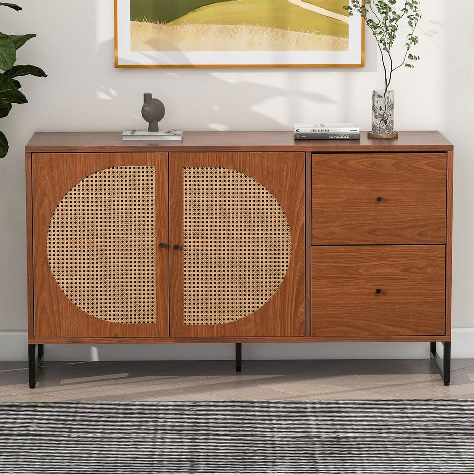 Sweiko Sideboard Anrichte Mit Rattantüren Und 2 Schubladen Schrank
