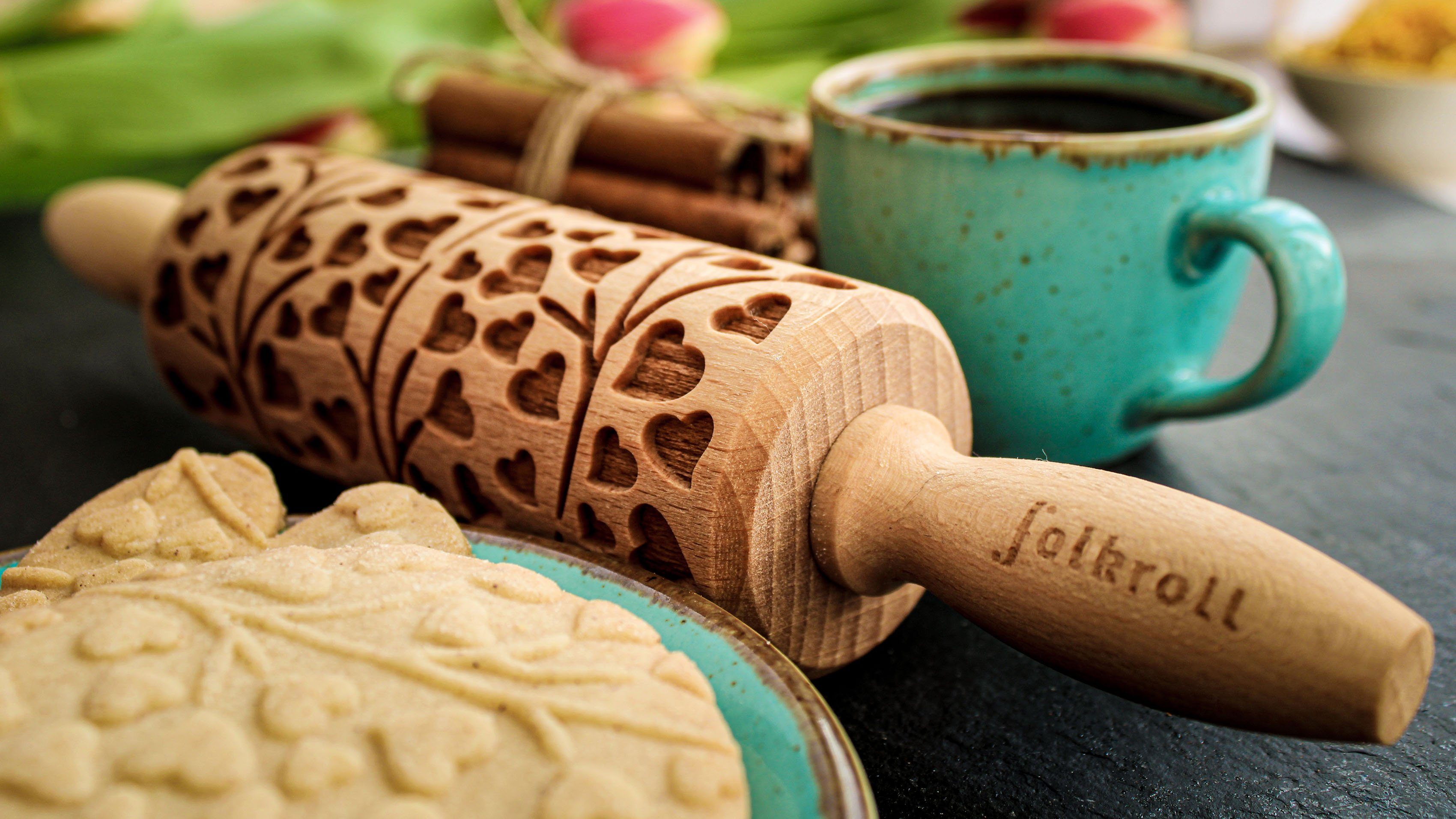 folkroll Teigroller 3D-Motiv-Teigrolle Buchenholz, Spring Hearts, Mit ...