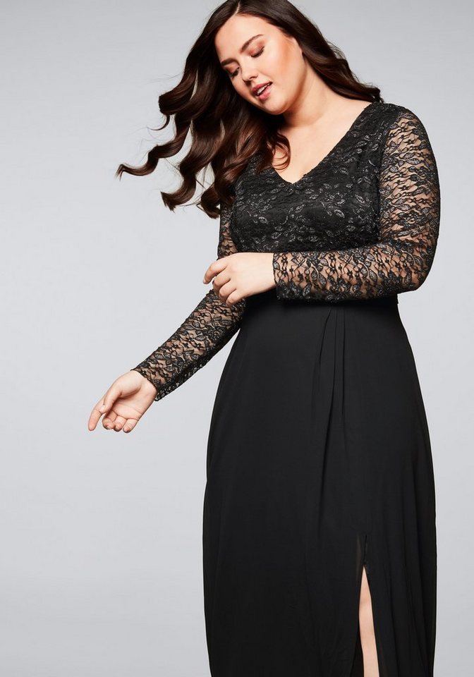 Sheego Abendkleid Mit Floraler Spitze Oberteil Aus Kontrastfarbener