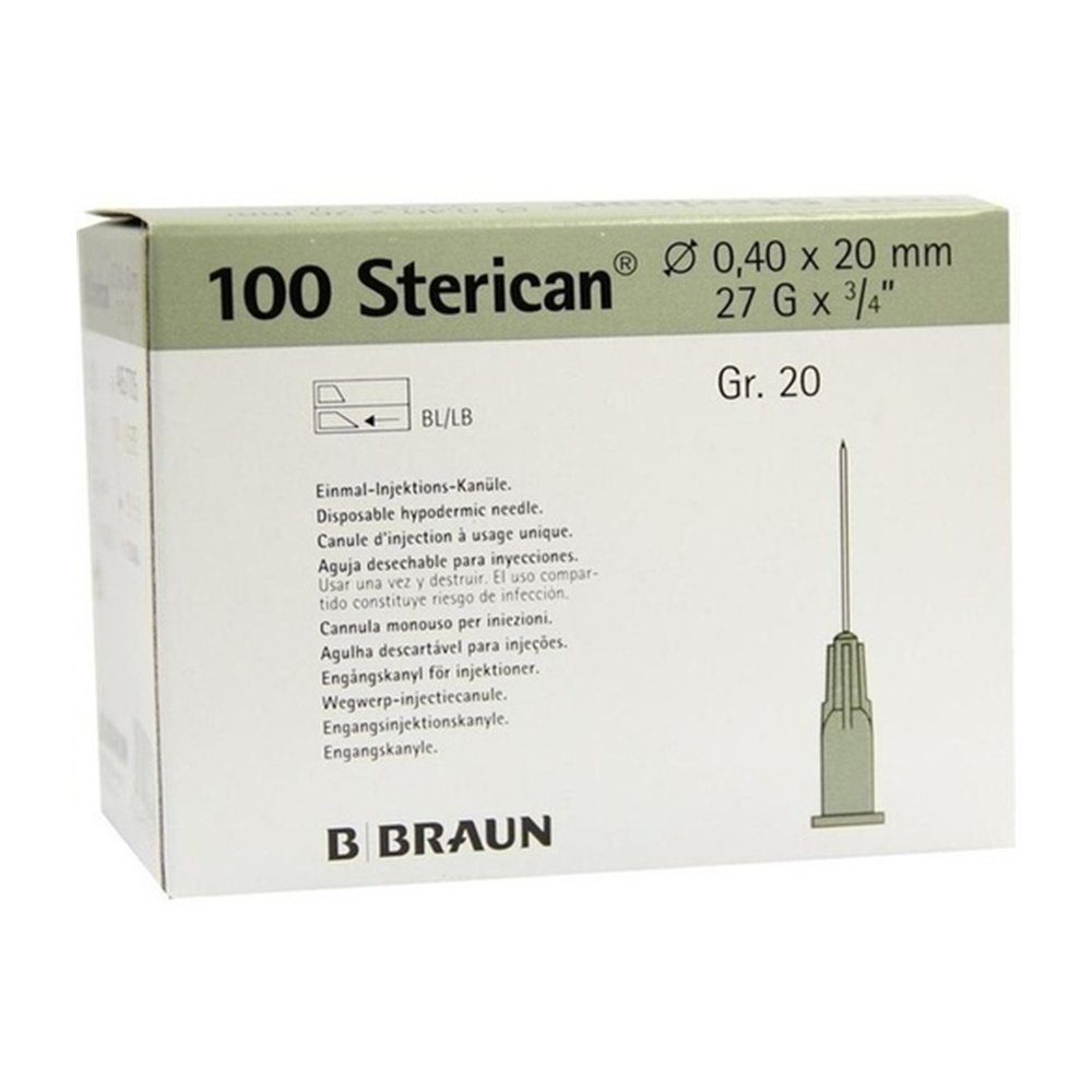 B. Braun Melsungen AG Lanzetten STERICAN Kanülen Luer-Lok 0,40x20 mm Gr.20 grau, 100 Stück, 27 ...