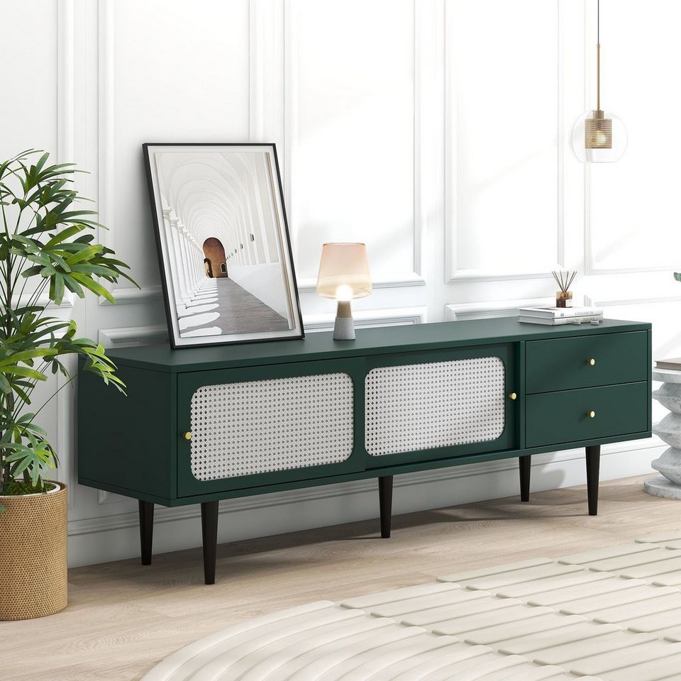 Blingbin Tv Schrank Lowboard Rattan Tv Boards Breite 160cm 1 St 2