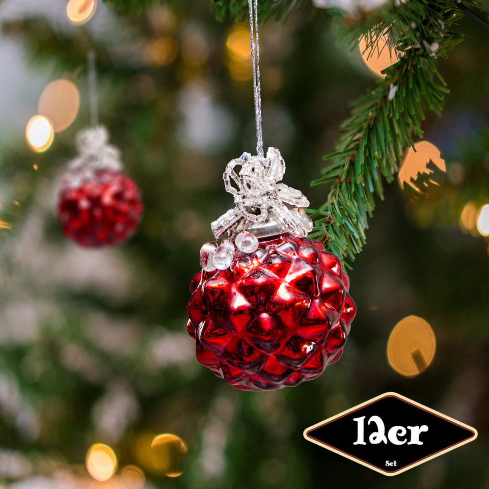 Antikas Weihnachtsfigur Christbaumkugelset Rund 12er Set Glas Rot