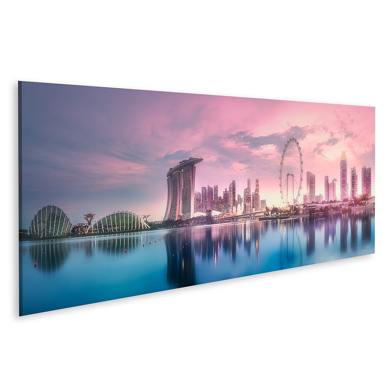islandburner Leinwandbild »Bild auf Leinwand Lila Malerischer Sonnenuntergang Marina Bay Skyline ...