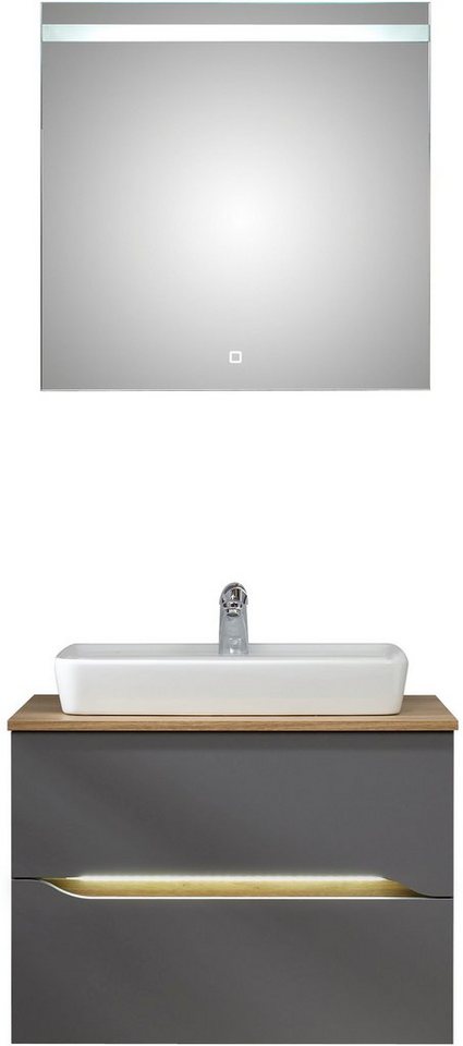 Saphir Badmöbel Set Quickset 2 Teilig Keramik Aufsatzbecken Mit Led
