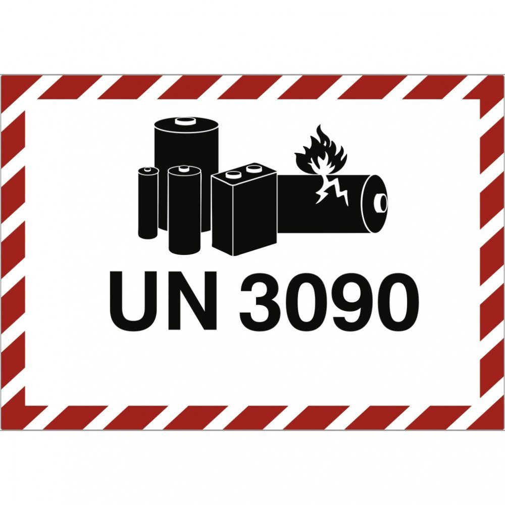 Dreifke Hinweisschild Gefahrzettel LITHIUM METAL BATTERY UN 3090, Folie, 105x74 mm, 1000 Stü