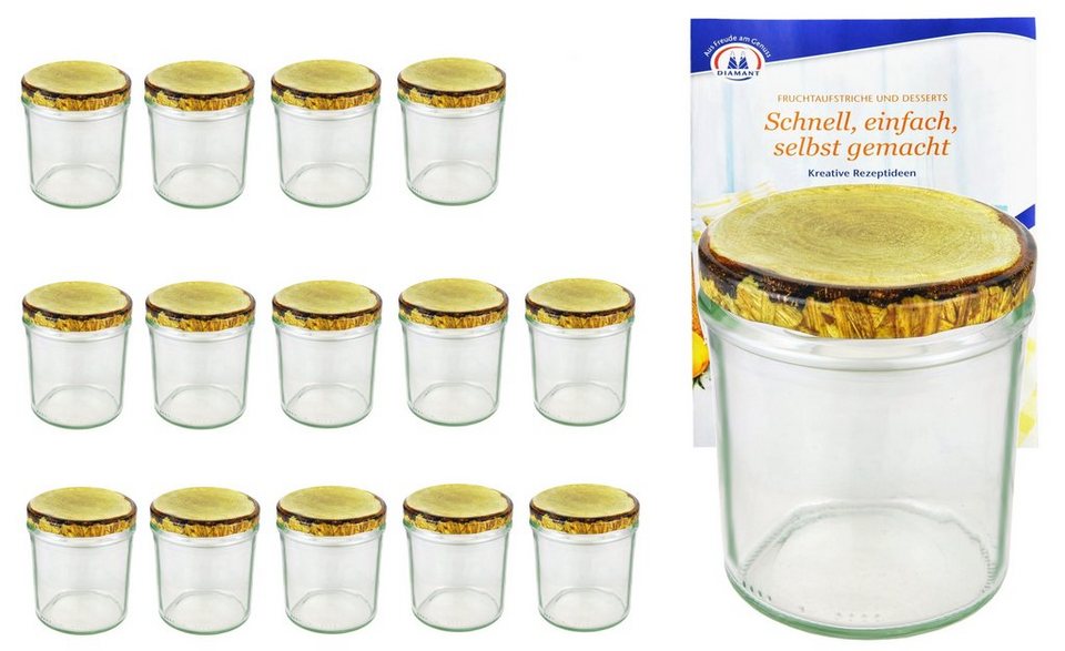 Mambocat Einmachglas 15er Set Sturzglas 350 Ml To 82 Holzdekor Deckel