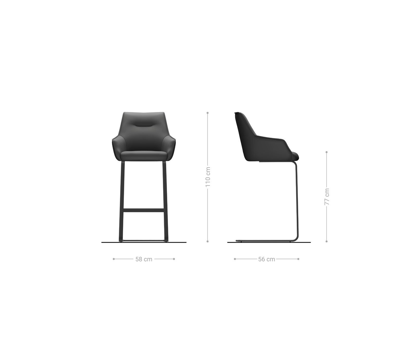 DELIFE Barhocker Alja-Flex, Freischwinger flach Metall Schwarz ...