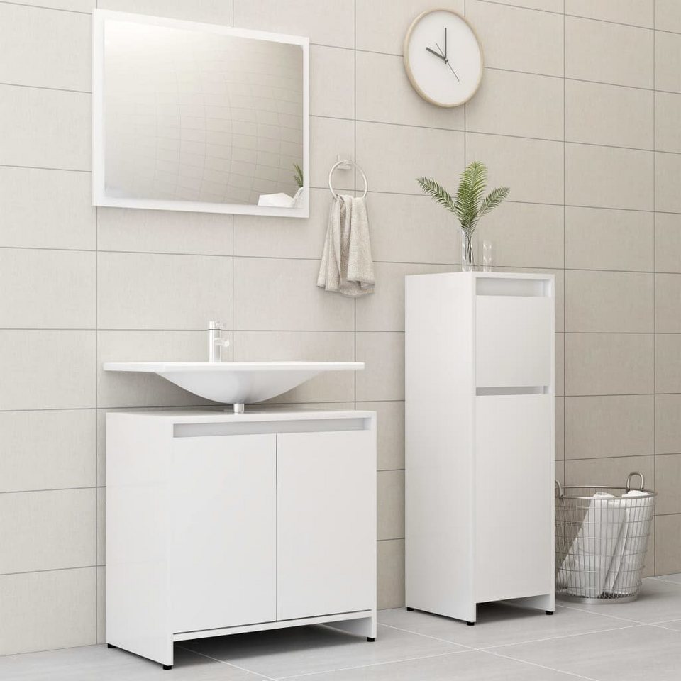 Vidaxl Badezimmer Set 3 Tlg Badmöbel Set Weiß Holzwerkstoff 3 St