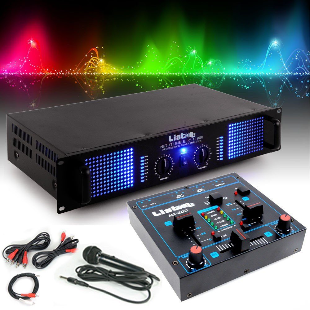 etc-shop Verstärker (PA Erweiterungs Anlage 2400 Watt Verstärker Kompakt Mischpult)