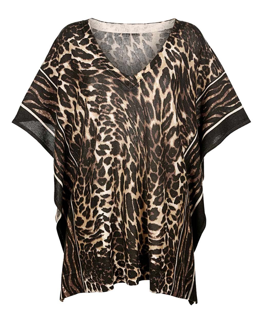 Alba Moda Wickelpullover Alba Moda Damen Ponchostyle-Pullover, Leomuster