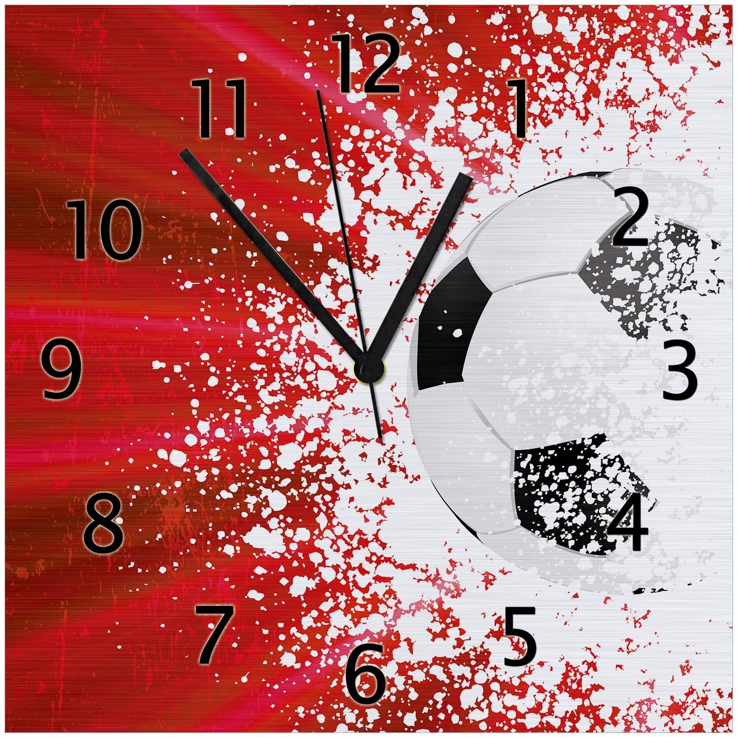 Wallario Wanduhr Fußball - Splashing Design in rot (Aluverbunduhr)