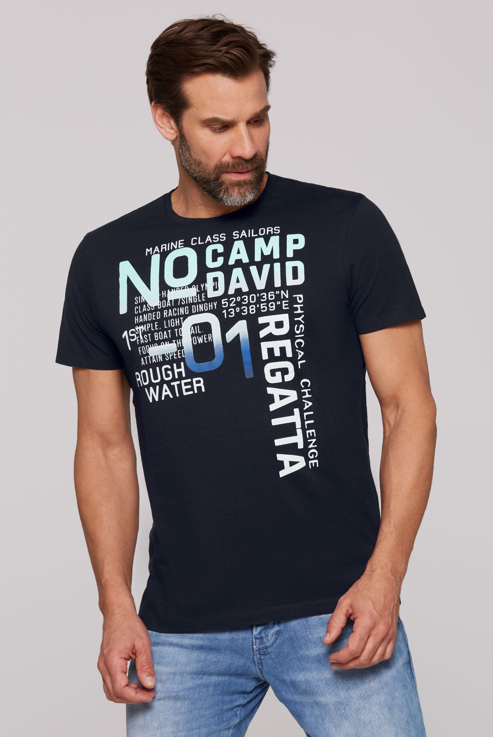 CAMP DAVID Rundhalsshirt aus Baumwolle, Kleiner Logo Print auf dem ...