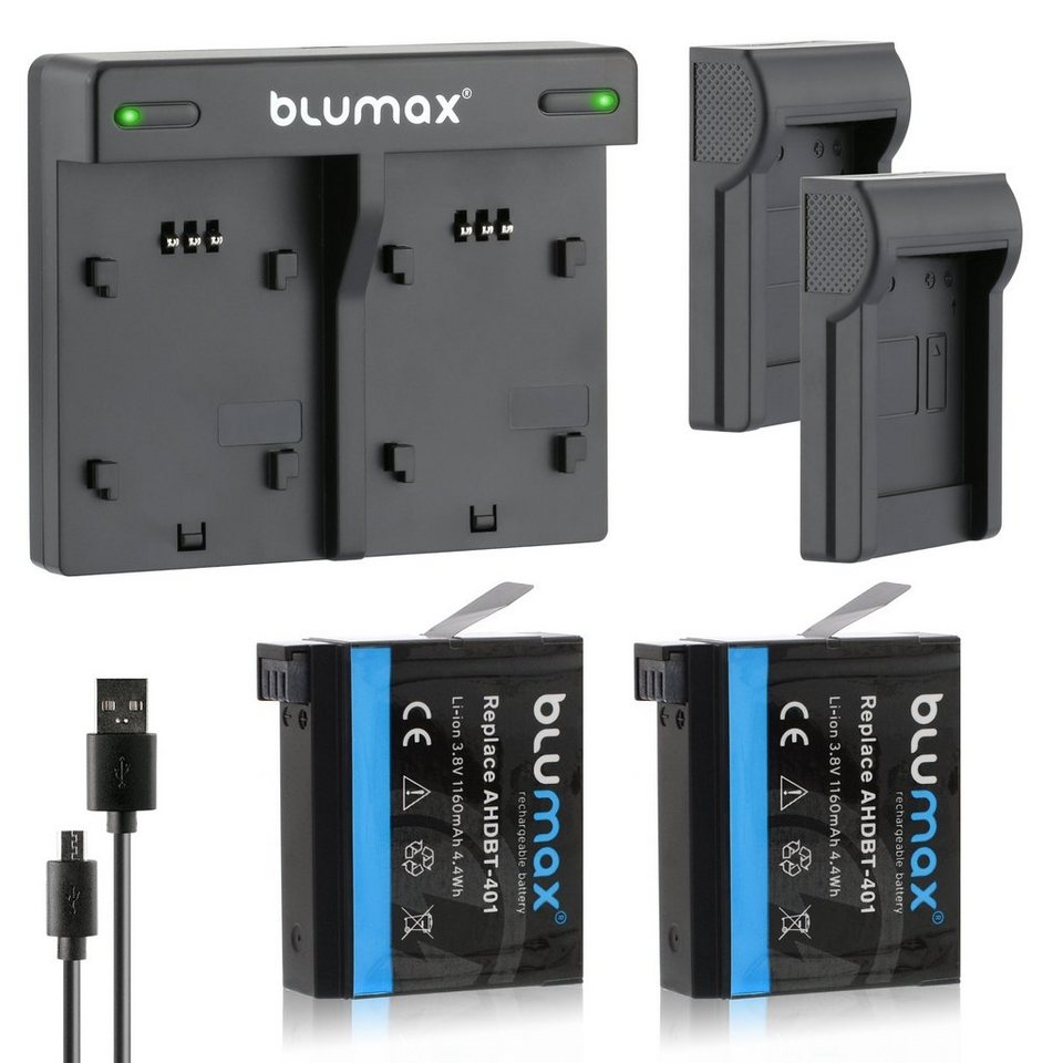 Blumax 2x Akku + Lader für GoPro Hero 4 AHDBT-401 1160mAh Kamera-Akku Blumax 2x Akku + Lader für GoPro Hero 4 AHDBT-401 1160mAh Kamera-Akku
