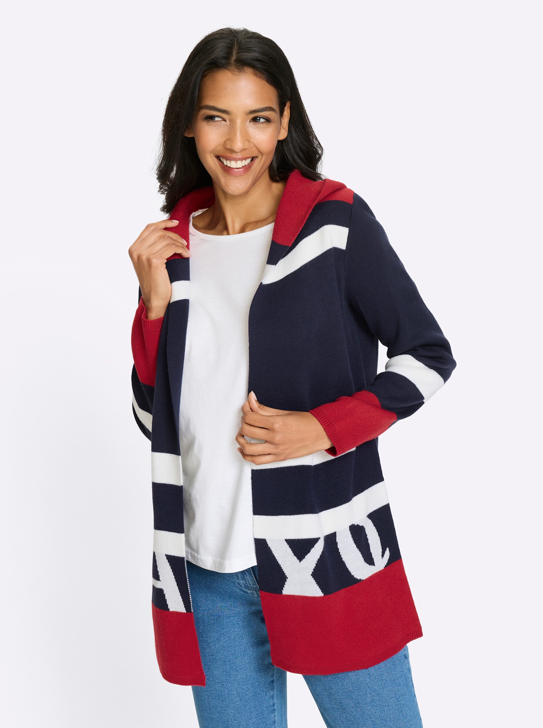 Sieh an! Strickjacke Longstrickjacke ., Mit Kapuze