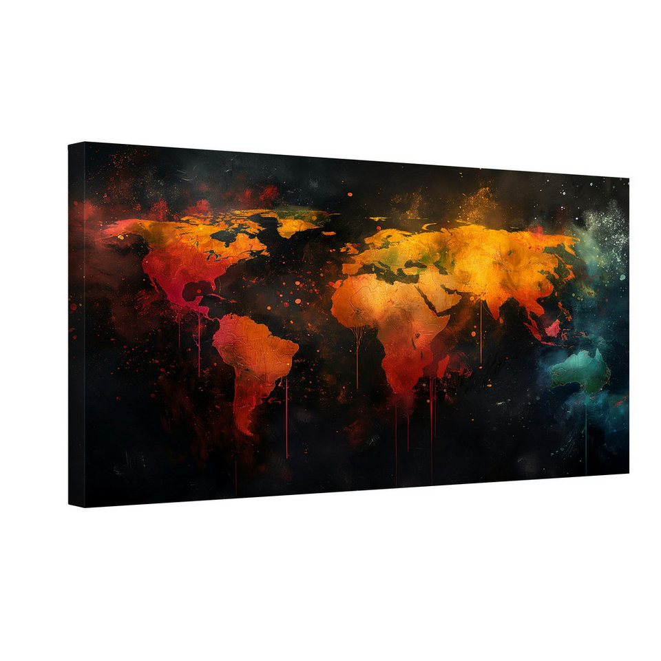 Altdecor Leinwandbild Landkarte Abstrakt Schwarz Blau Gelb Rot 30 X