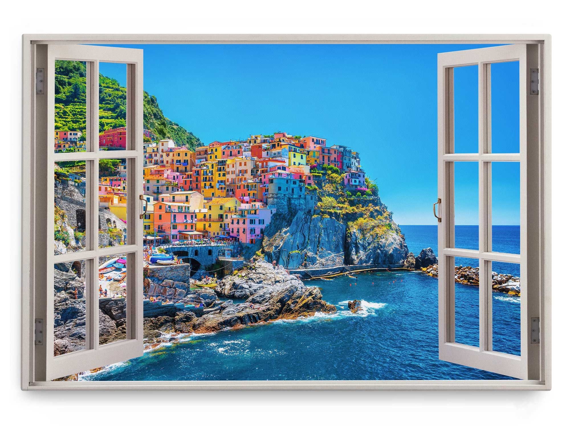 Sinus Art Leinwandbild Wandbild 120x80cm Fensterbild Amalfi-Küste Italien Mittelmeer Küstendo ...
