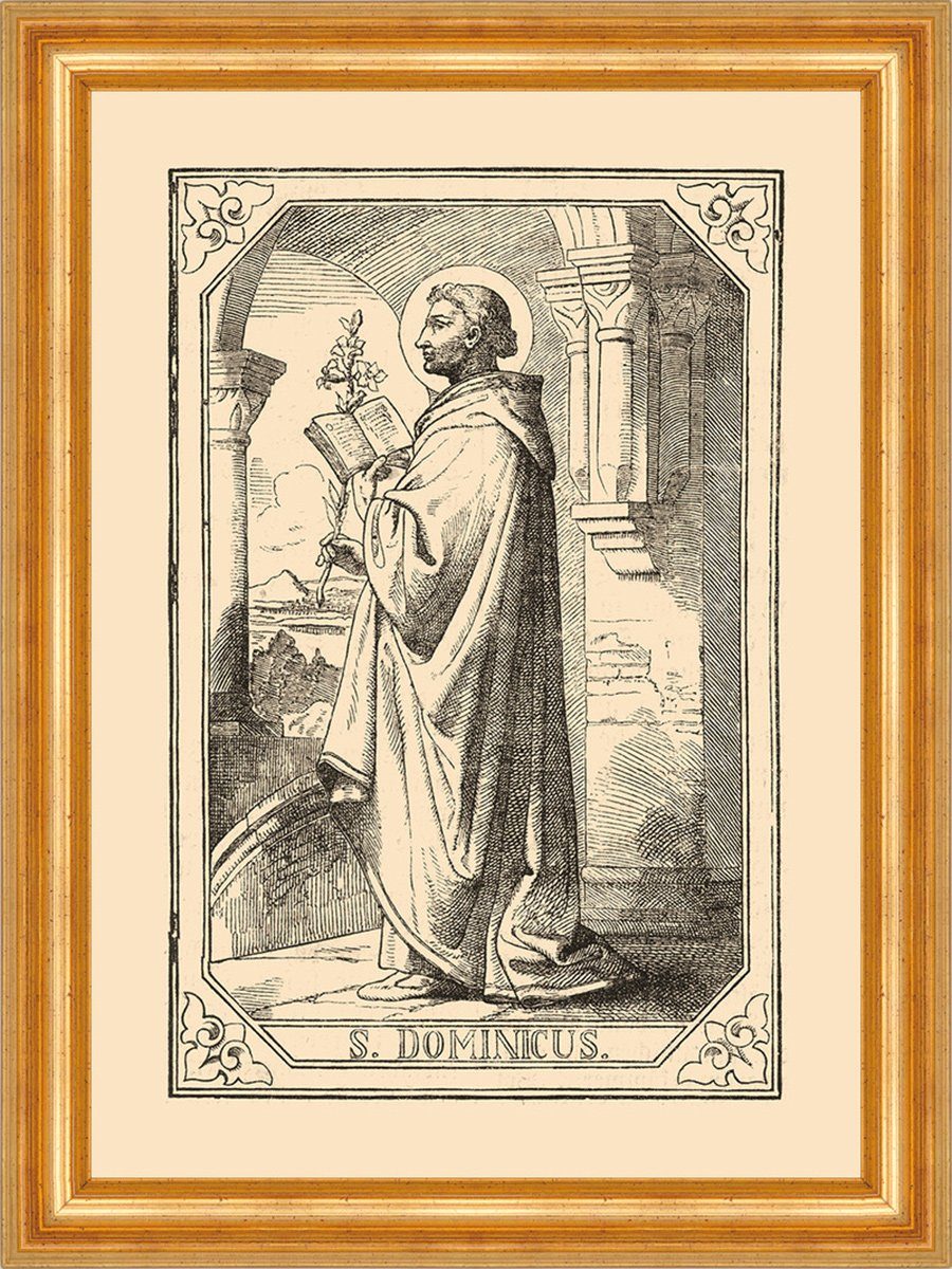 Kunstdruck Der heilige Dominicus Dominikus Holzstich Sankt A4 1025 Gerahmt, (1 St)