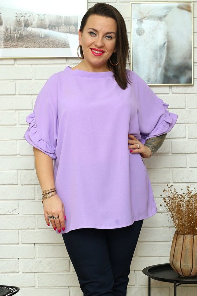 Karko Hemdbluse 57518 Unifarbene Bluse Mit Doppelten Rüschen An Ärmeln