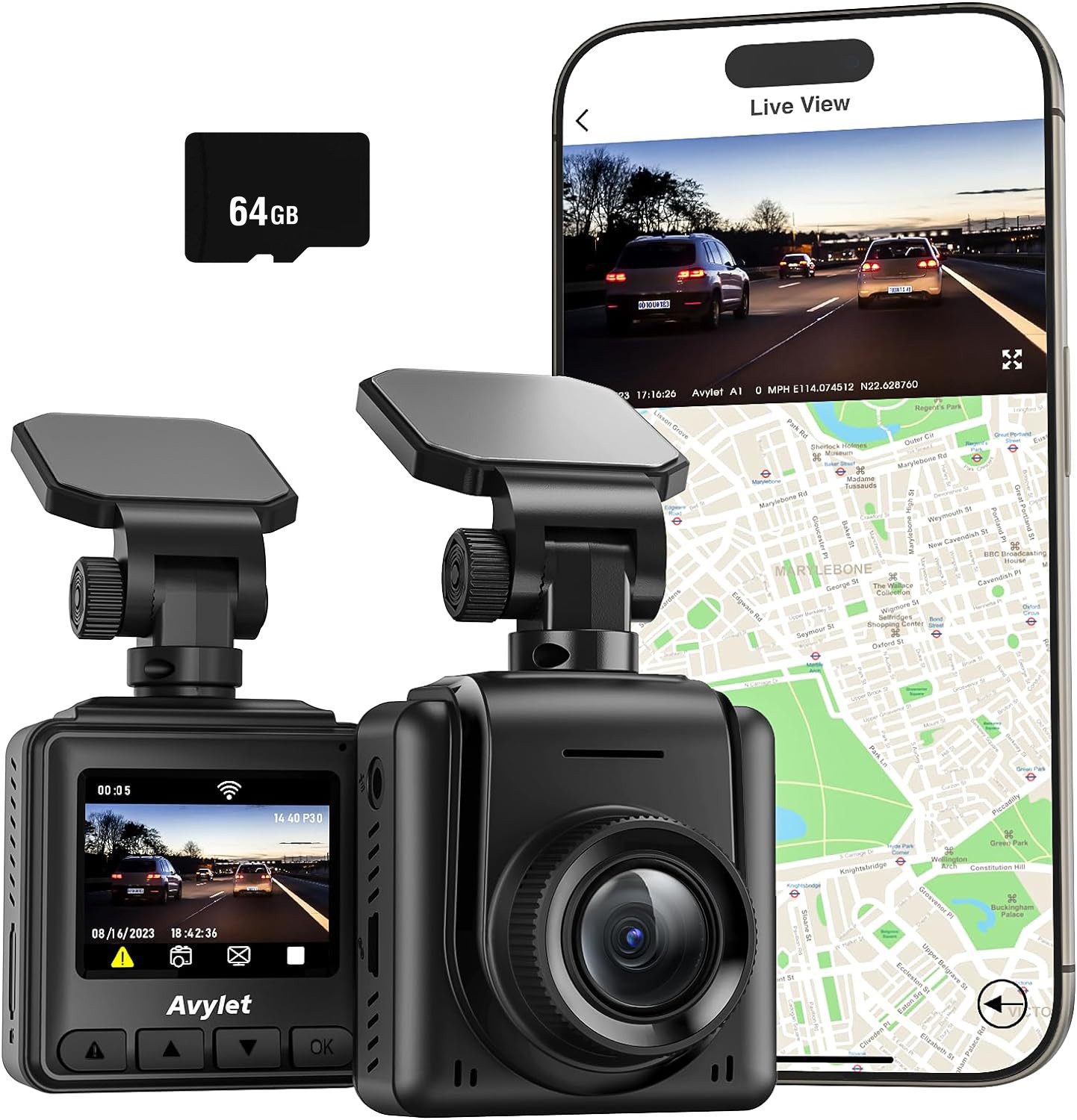 Avylet 1440P Fahrrekorder Auto WiFi 2Kmit 170° Weitwinkelobjektiv Dashcam Dashcam (1440P HD ...