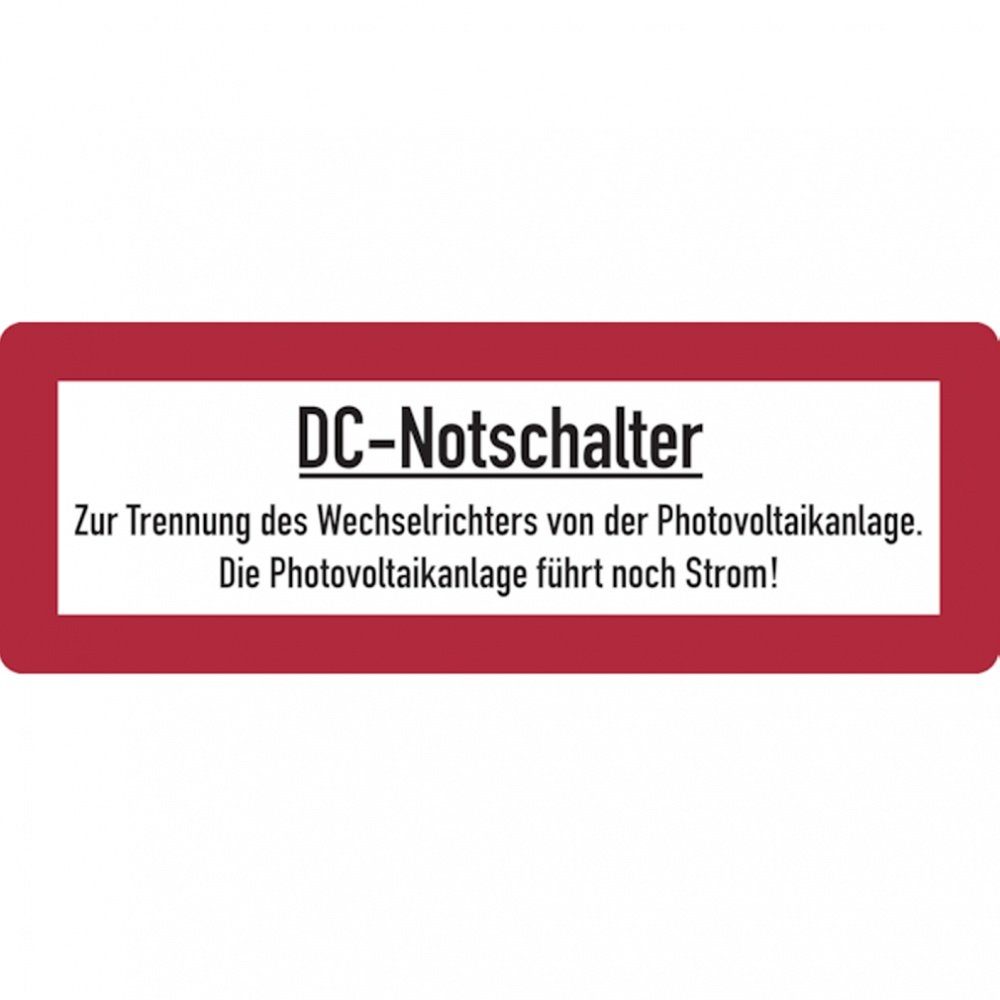Dreifke Hinweisschild Dreifke® Aufkleber, Feuerwehrschild, DC-Notschalter,74 x 210 mm, Foli