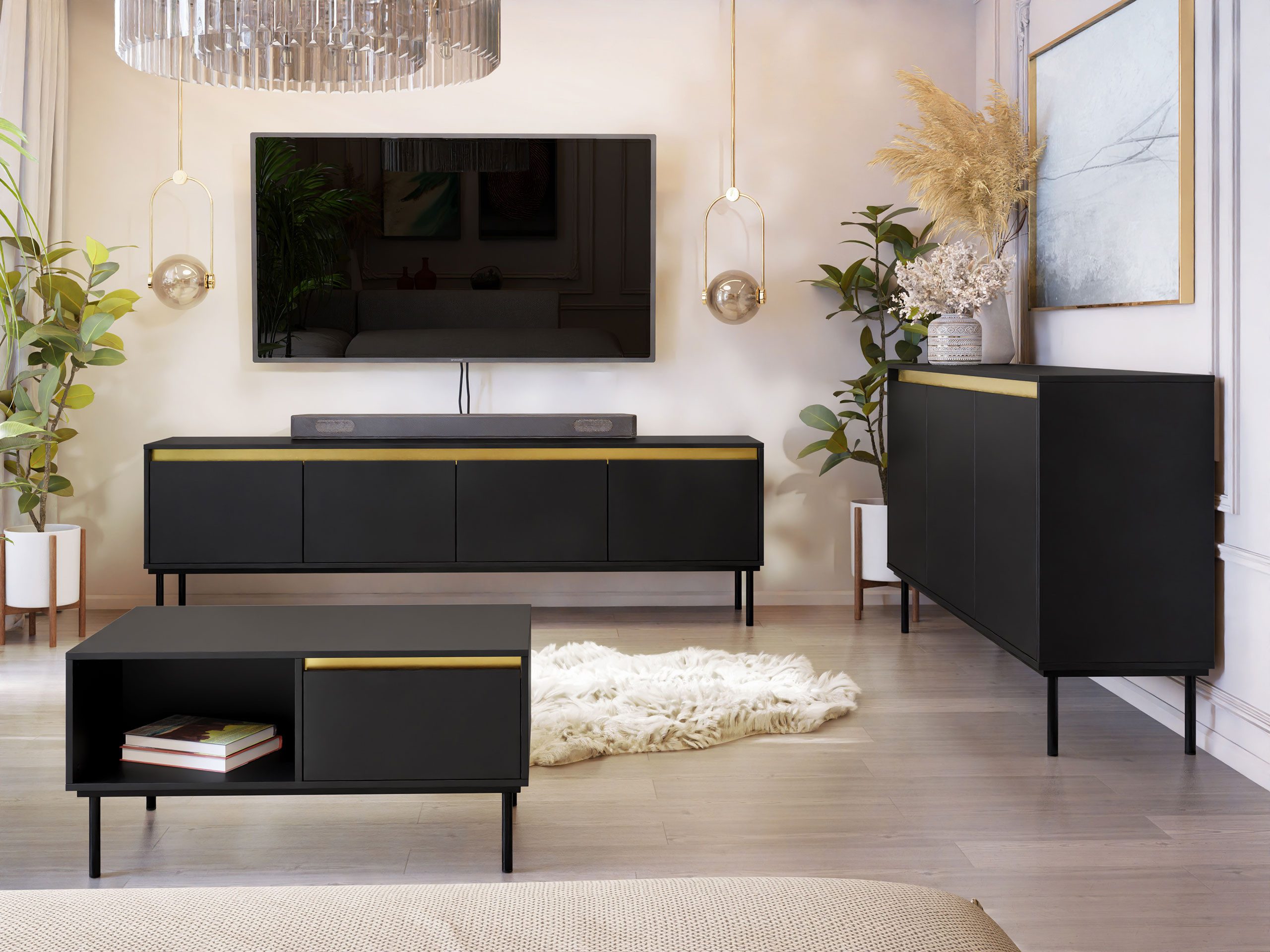 Mirjan24 Wohnzimmer Set Carmesi I 3er Set Kommode Tv Lowboard