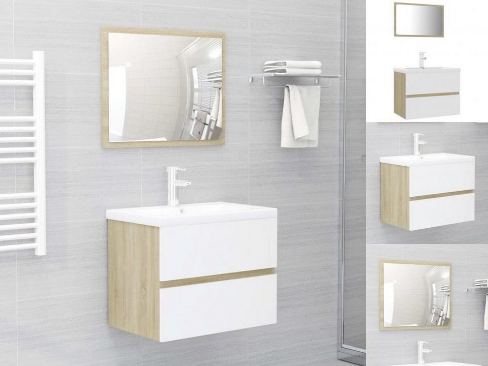 Vidaxl Badezimmer Set Badmöbel Set Weiß Und Sonoma Eiche Spanplatte