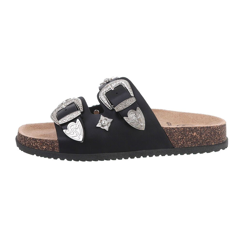 Ital Design Damen Mules Freizeit Pantolette Flach Pantoletten In Schwarz